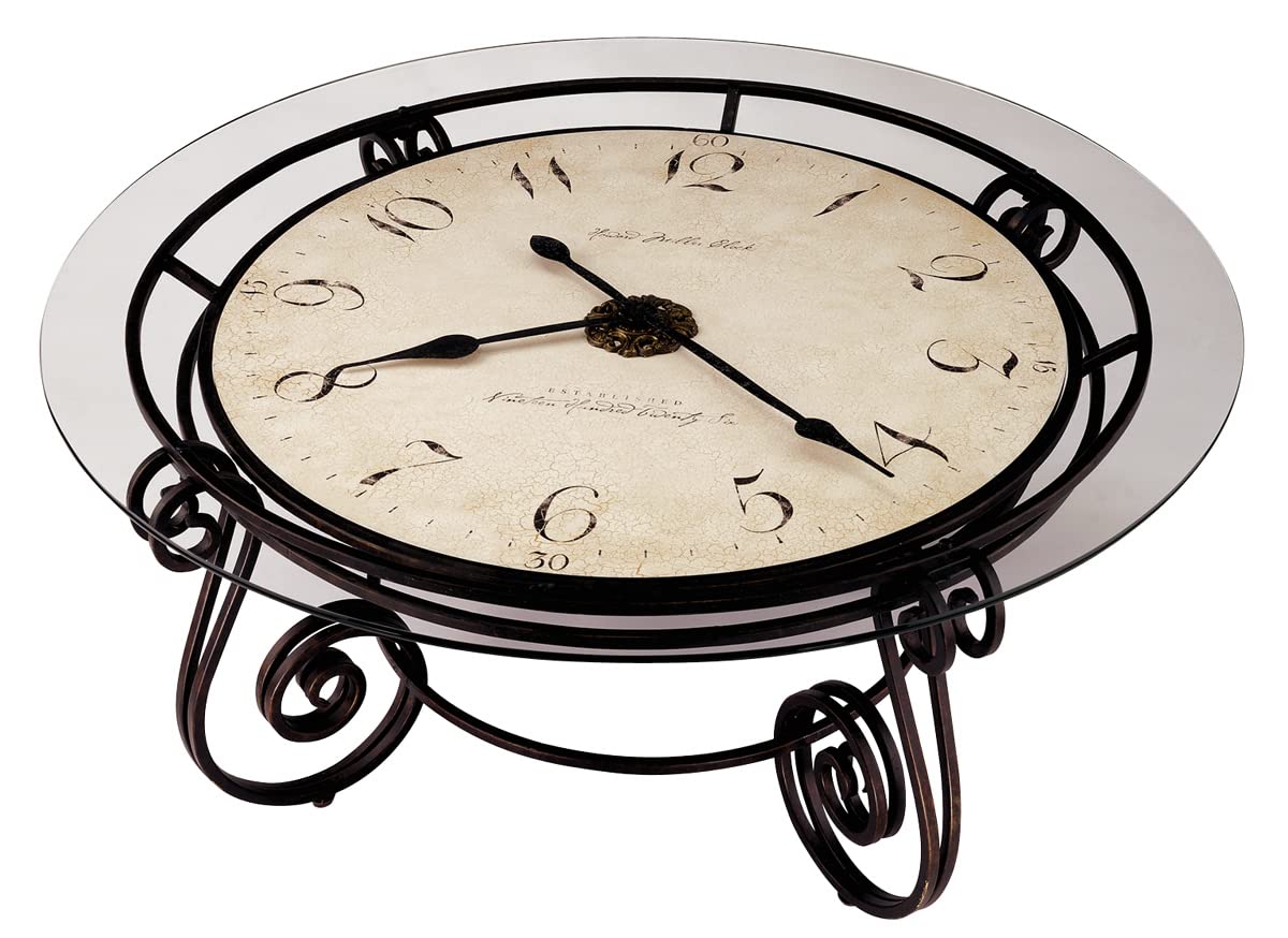 Howard Miller Ravenna Clocktail Table Clock 615-010 – Burnished Umber Finish, Metal Frame, Antique Medallion Accent & Gold Highlights, Antique Home Decor, Quartz Movement