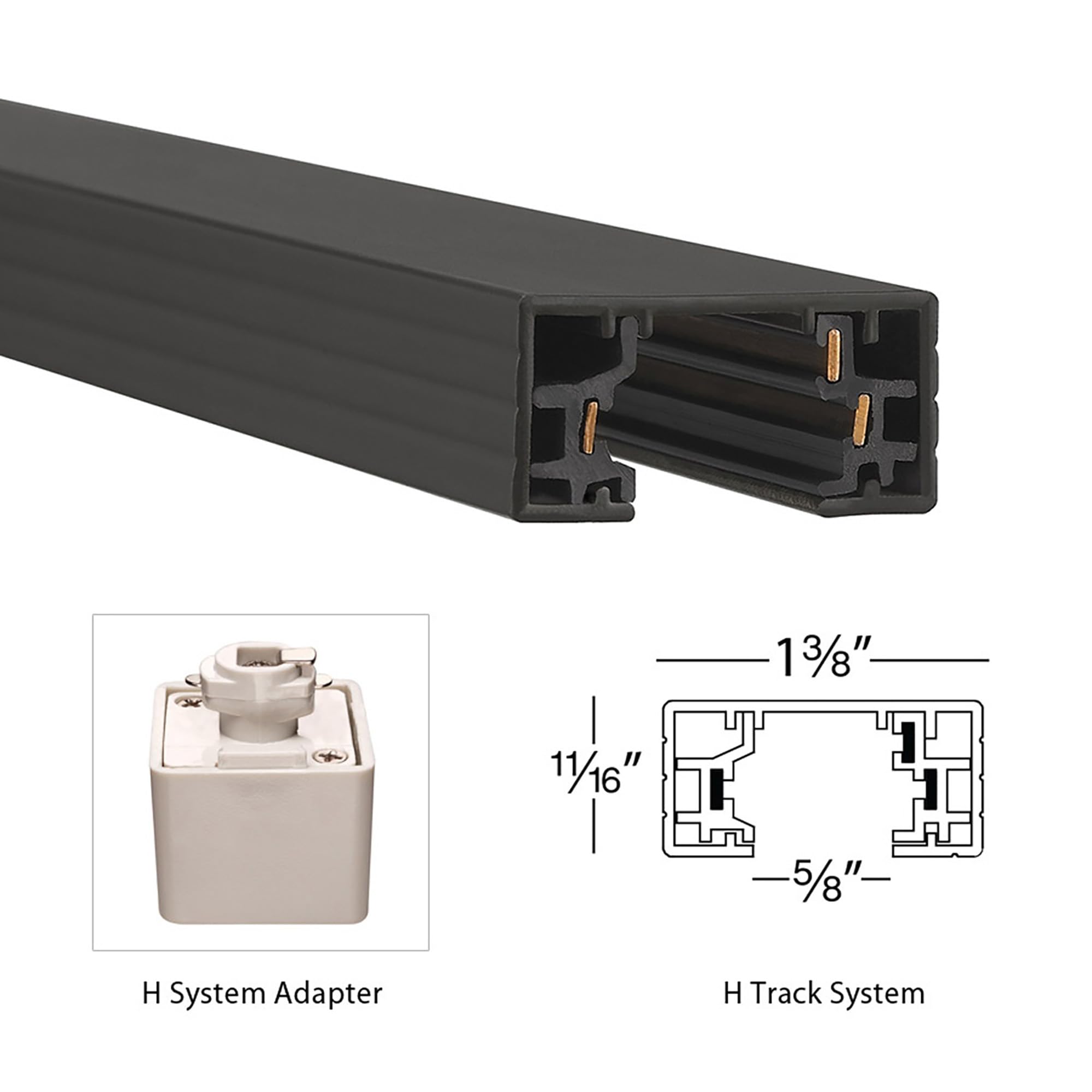 WAC Lighting H Track 8FT Single Circuit Field Cuttable 120V Track for H Style 3-Wire Track Fixtures with 2 Endcaps in Black