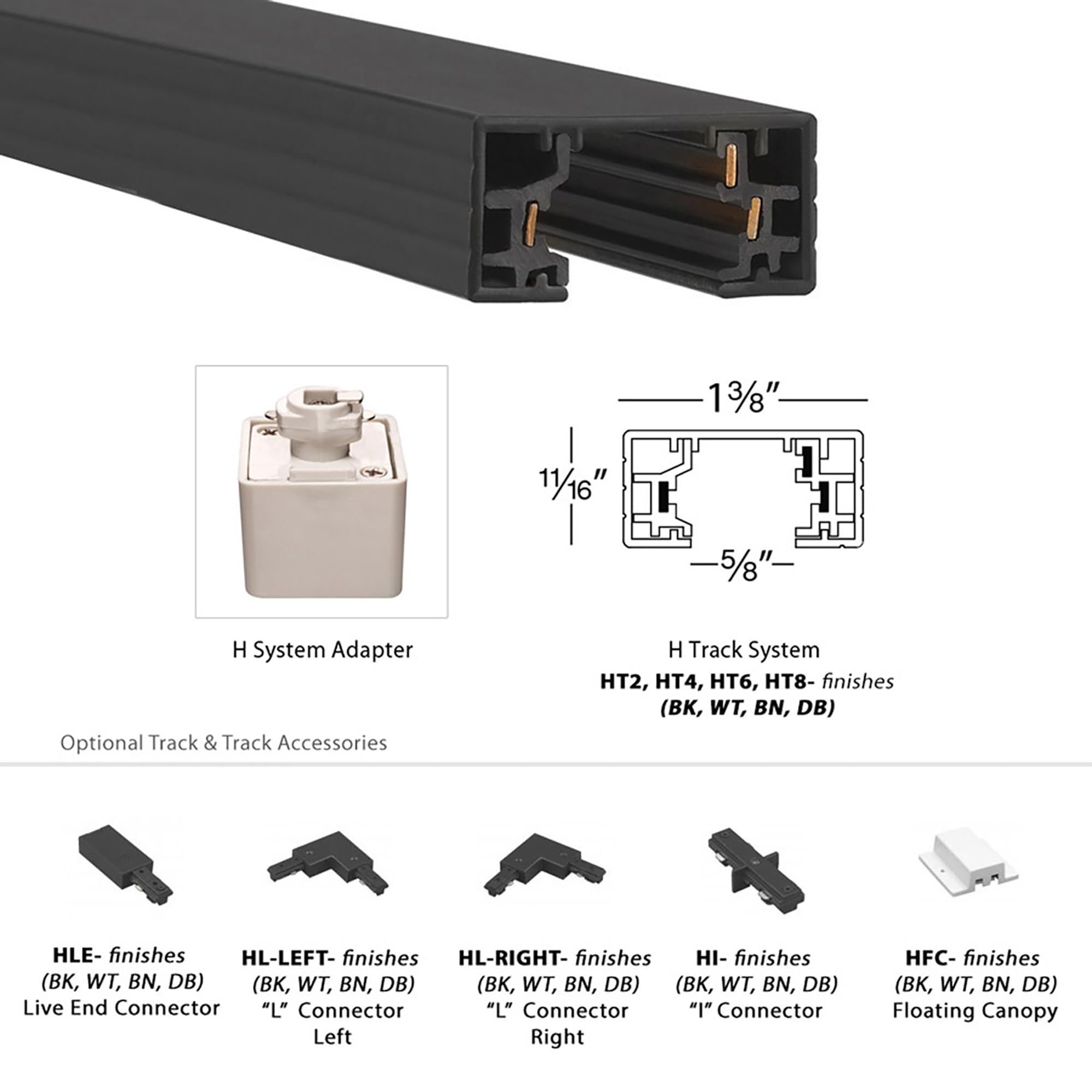 WAC Lighting H Track 8FT Single Circuit Field Cuttable 120V Track for H Style 3-Wire Track Fixtures with 2 Endcaps in Black