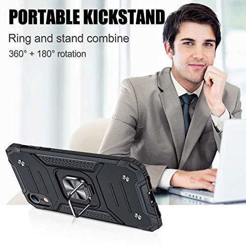 JAME Case for iPhone XR Phone Cases with Screen Protectors 2PCS, Military-Grade Drop Protection, Protective Phone Cases, Car Mount Ring Kickstand Shockproof Bumper Xr Case for iPhone XR 6.1 Inch Black