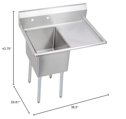 Elkay Dependabilt Stainless Steel 38-1/2" x 29-13/16" x 43-3/4" 16 Gauge One Compartment Sink w/ 18" Right Drainboard and Stainless Steel Legs