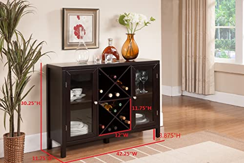 Kings Brand Furniture Wine Rack Bar Cabinet, Kitchen Sideboard and Buffet Table with Storage for Dining, Living Room, Espresso