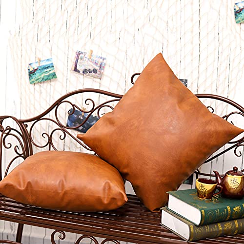 YURICO Faux Leather Throw Pillow Covers,24x24 inch Set of 2 Lumbar queen size pillowcases Modern Light luxury Simplicity Style Decorative Suitable For living room Sofa Bed Bedroom (brown, 24*24Inch)