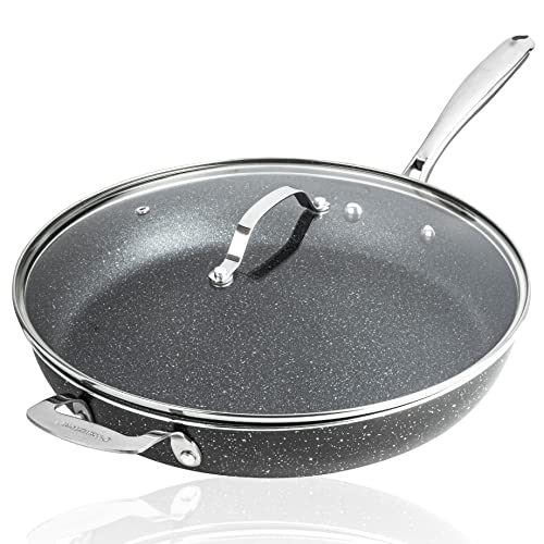 Granitestone Nonstick 14” Frying Pan with Lid Ultra Durable Mineral and Diamond Triple Coated Surface, Family Sized Open Skillet, Oven and Dishwasher Safe, Large, Black
