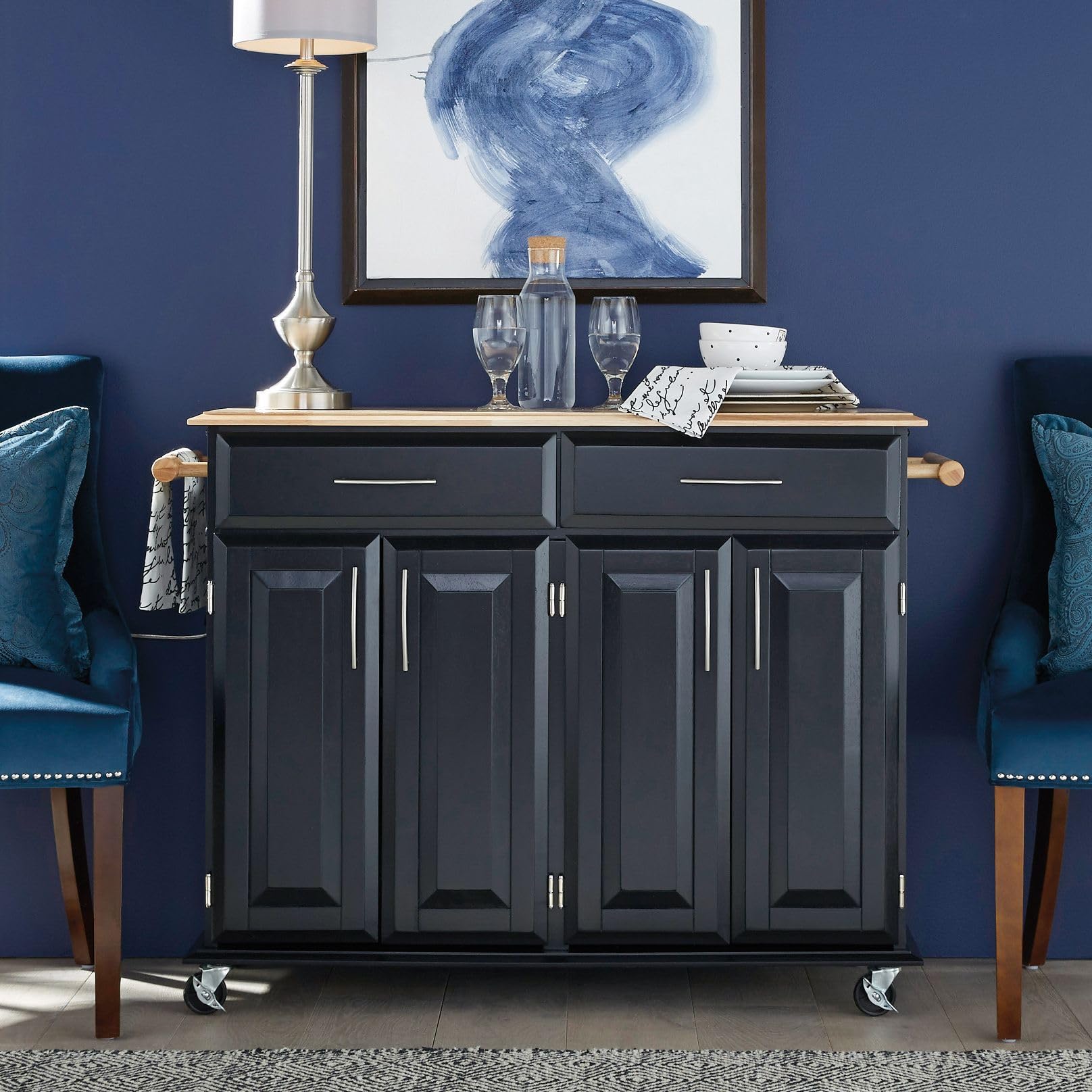 Homestyles Kitchen Cart with Storage Dolly Madison, 48.25 Inches Wide, Black