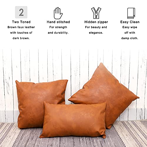 YURICO Faux Leather Throw Pillow Covers,24x24 inch Set of 2 Lumbar queen size pillowcases Modern Light luxury Simplicity Style Decorative Suitable For living room Sofa Bed Bedroom (brown, 24*24Inch)