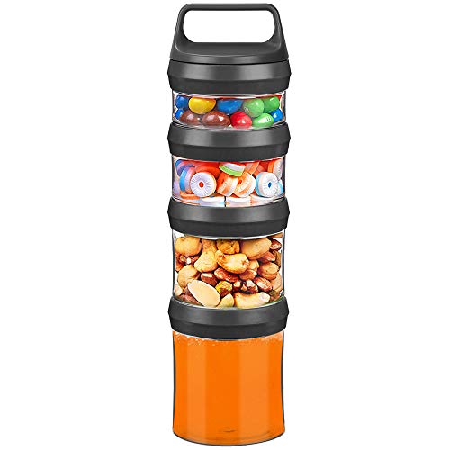 SELEWARE Stackable Snack Jars, Twist Lock Stackable Containers Set, Food Storage Travel Container for Storing Milk Protein Powder Snacks, BPA Free, 4-Piece for 1 Pack (Black, Total 31oz)