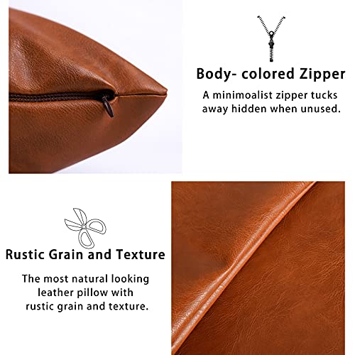 YURICO Faux Leather Throw Pillow Covers,24x24 inch Set of 2 Lumbar queen size pillowcases Modern Light luxury Simplicity Style Decorative Suitable For living room Sofa Bed Bedroom (brown, 24*24Inch)