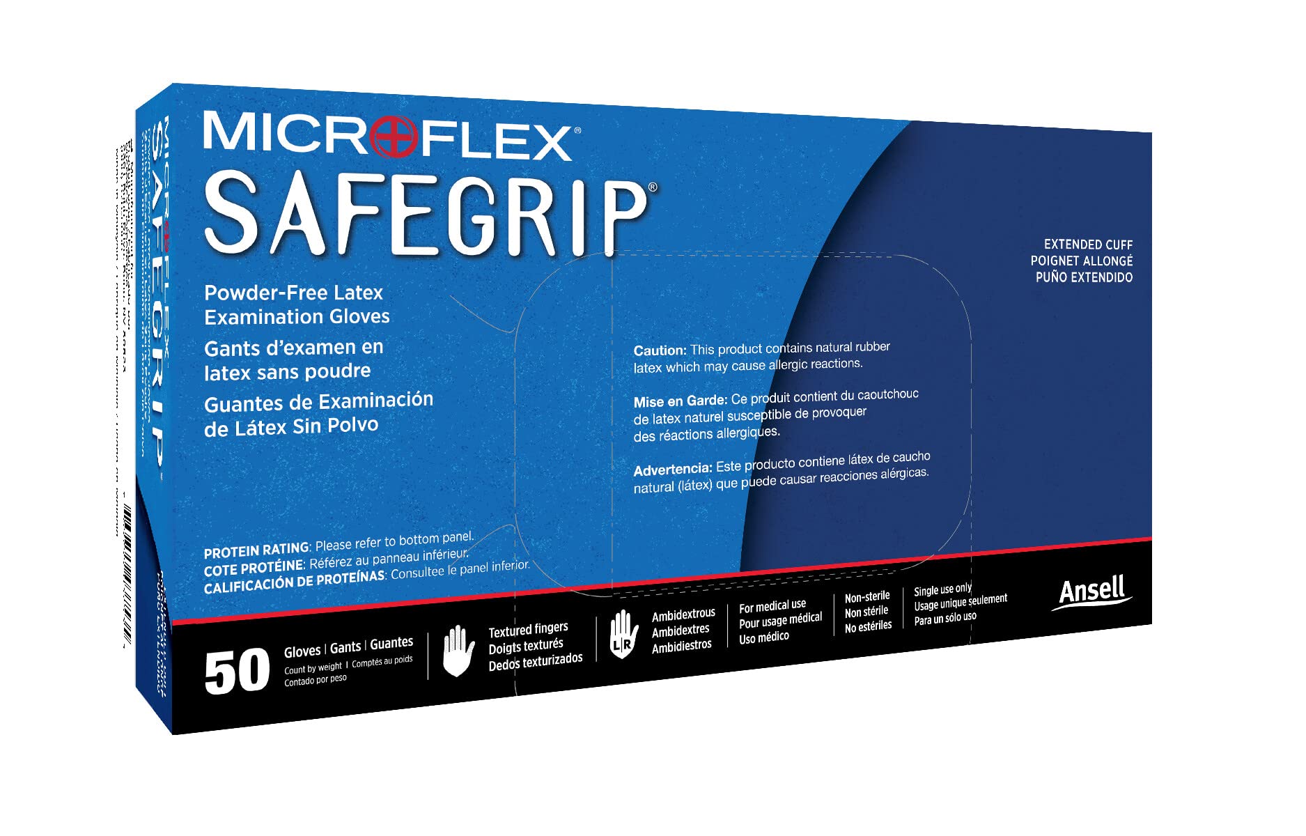 Microflex SafeGrip SG-375 Extra Thick Disposable Latex Gloves for Life Sciences, Automotive w/Textured Fingertips - Large Blue (Box of 50)