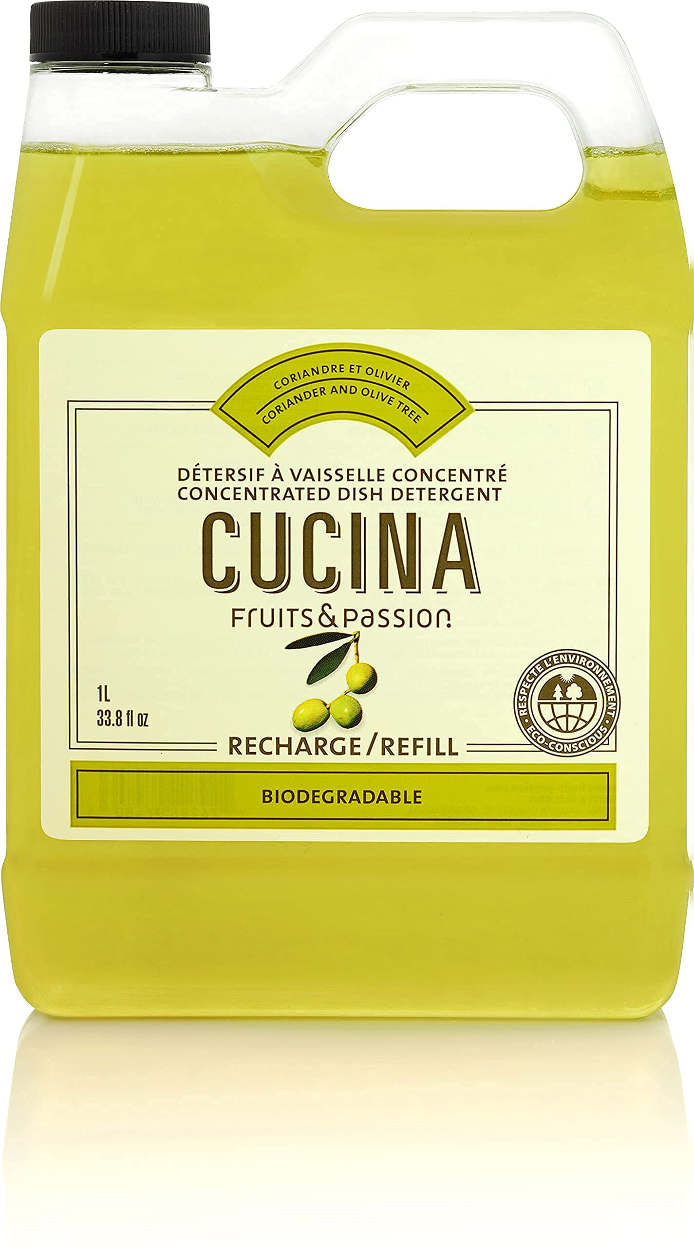 Fruits & Passion [Cucina - Coriander & Olive Tree Dish Soap Refill, All Natural Dish Detergent Liquid Refill, Vegan & Cruelty-Free, Clear Dish Soap Liquid Refill (33.8 fl oz)
