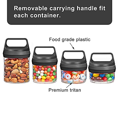 SELEWARE Stackable Snack Jars, Twist Lock Stackable Containers Set, Food Storage Travel Container for Storing Milk Protein Powder Snacks, BPA Free, 4-Piece for 1 Pack (Black, Total 31oz)
