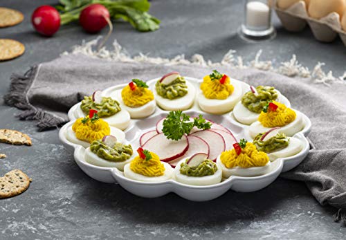 Kook Deviled Egg Platter Tray, Holds 12 Eggs, Sleek Ceramic Dish, Display Holder, Dishwasher Safe, Microwave Safe, Freezer Safe, 10 Inch Diameter, White