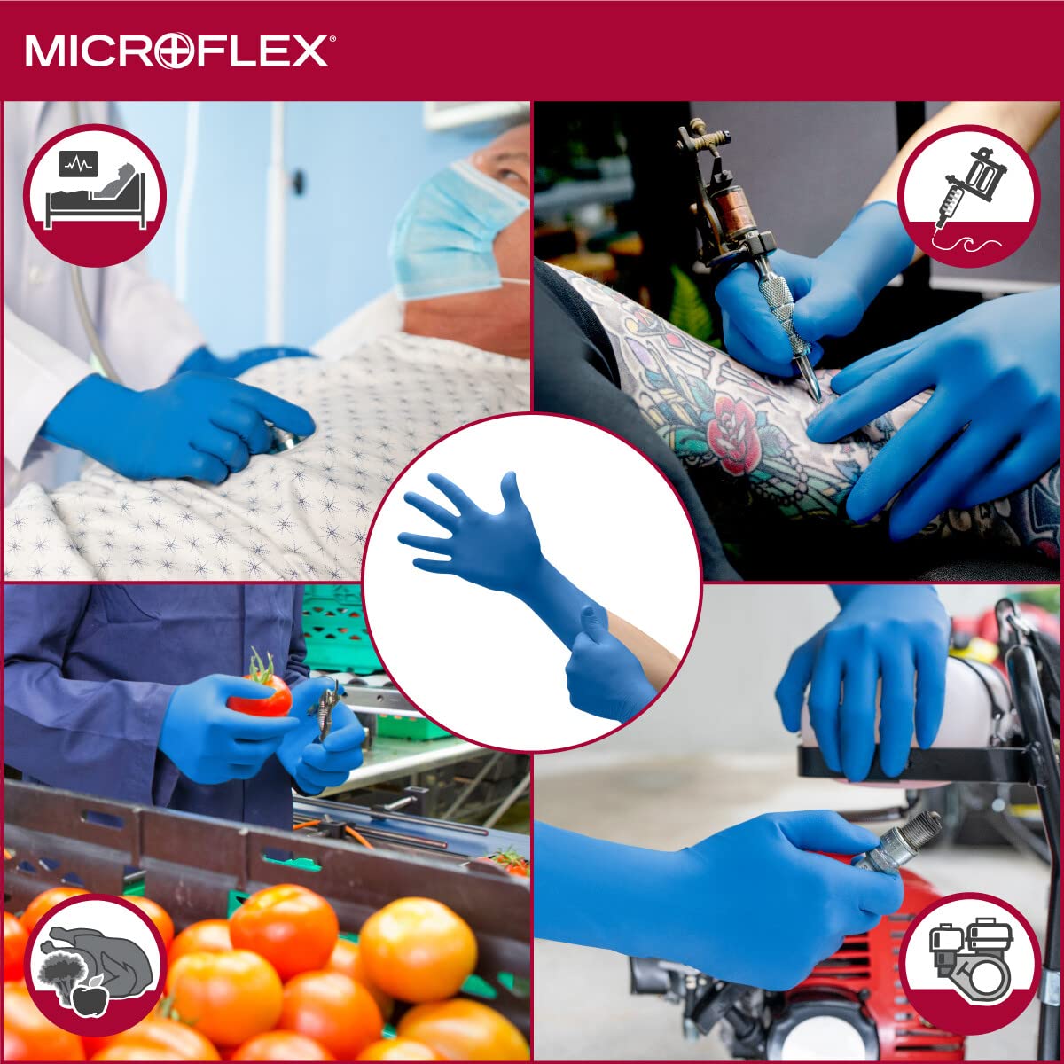 Microflex SafeGrip SG-375 Extra Thick Disposable Latex Gloves for Life Sciences, Automotive w/Textured Fingertips - Large Blue (Box of 50)