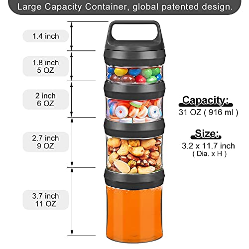 SELEWARE Stackable Snack Jars, Twist Lock Stackable Containers Set, Food Storage Travel Container for Storing Milk Protein Powder Snacks, BPA Free, 4-Piece for 1 Pack (Black, Total 31oz)