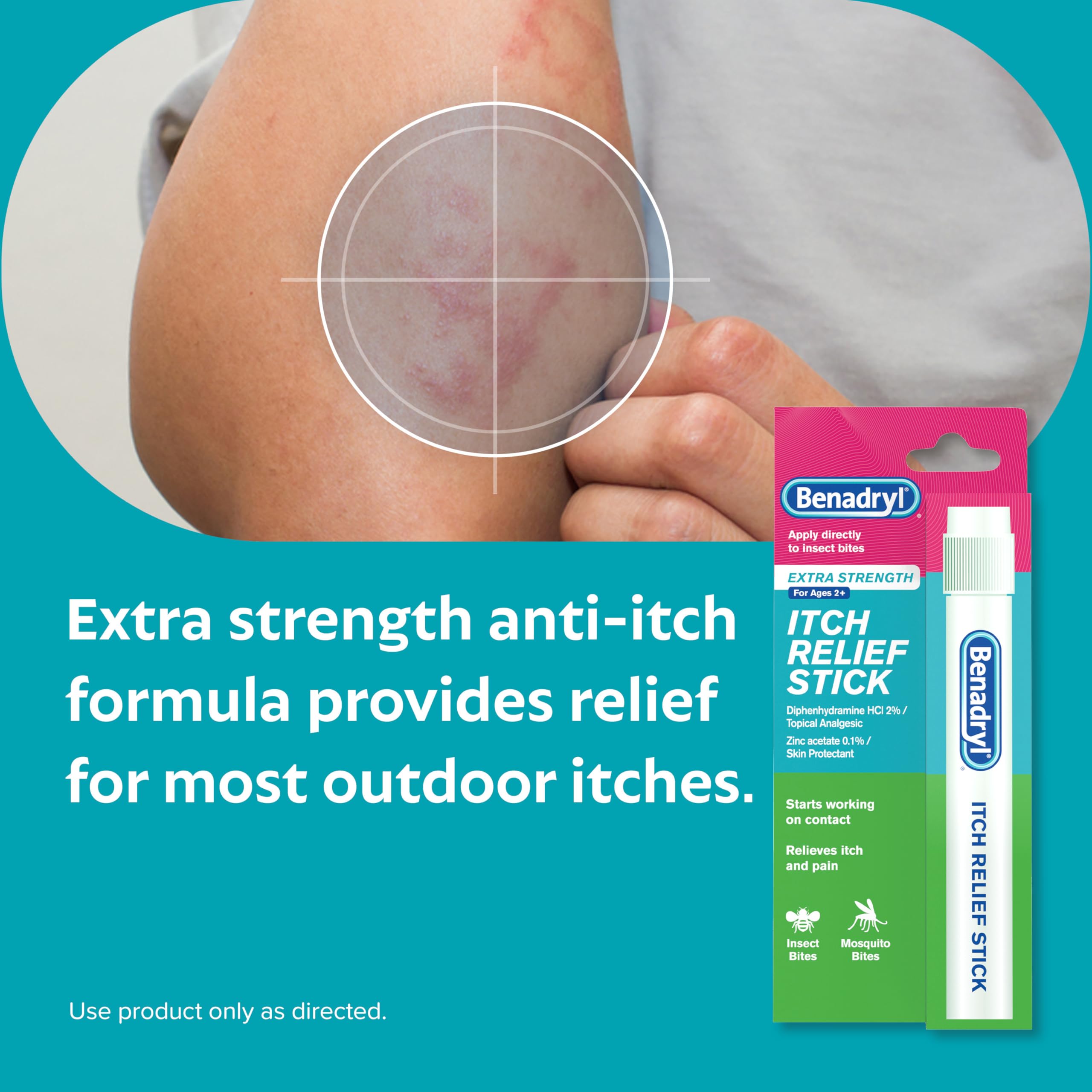 Benadryl Extra Strength Anti-Itch Relief Stick, Bug Bite Itch Relief, Diphenhydramine HCl Topical Analgesic & Zinc Acetate Skin Protectant, Great for Camping Essentials, 0.47 fl oz (Pack of 3)