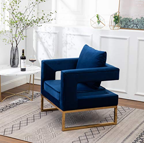 Roundhill Furniture Lenola Upholstered Accent Arm Chair, Blue 29.75D x 27.5W x 34.5H Inch