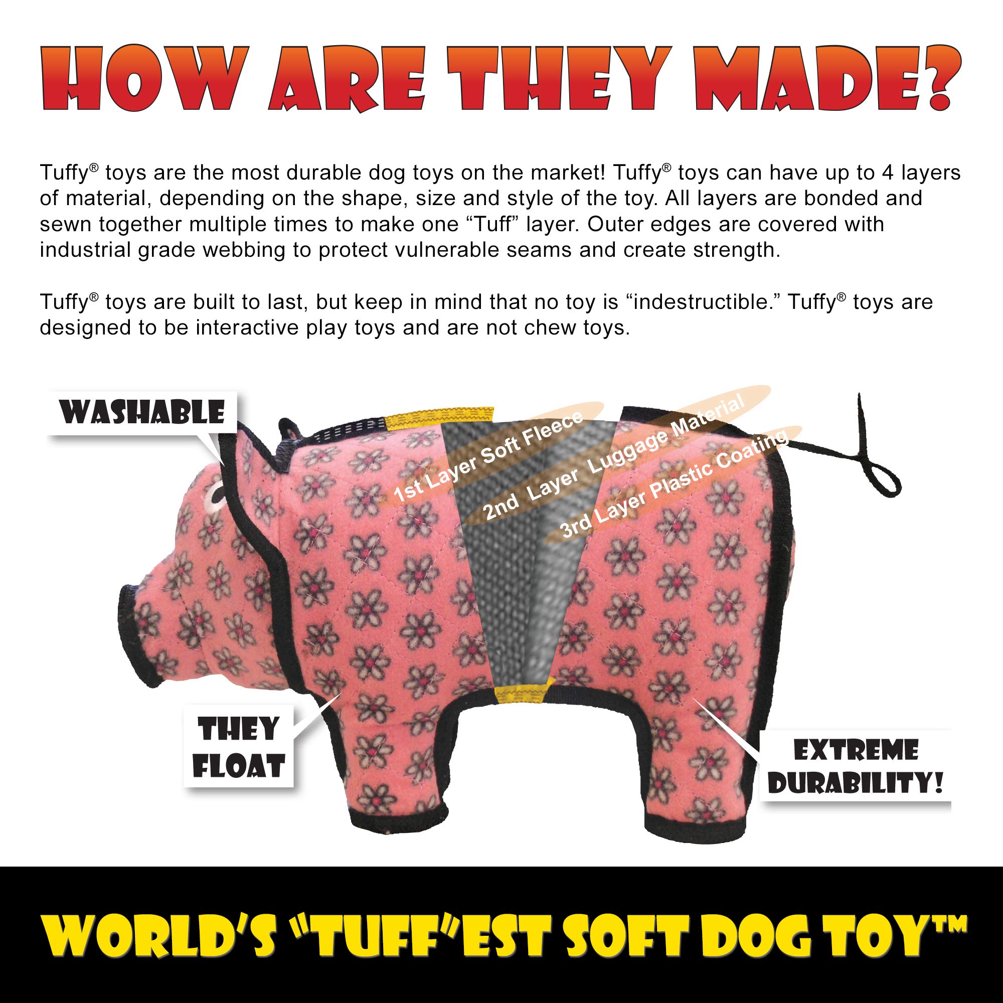 TUFFY- World's Tuffest Soft Dog Toy- Ultimate Gear Ring - Red Paw-Squeakers - Multiple Layers. Made Durable, Strong & Tough.Interactive Play (Tug,Toss & Fetch).Machine Washable & Floats.