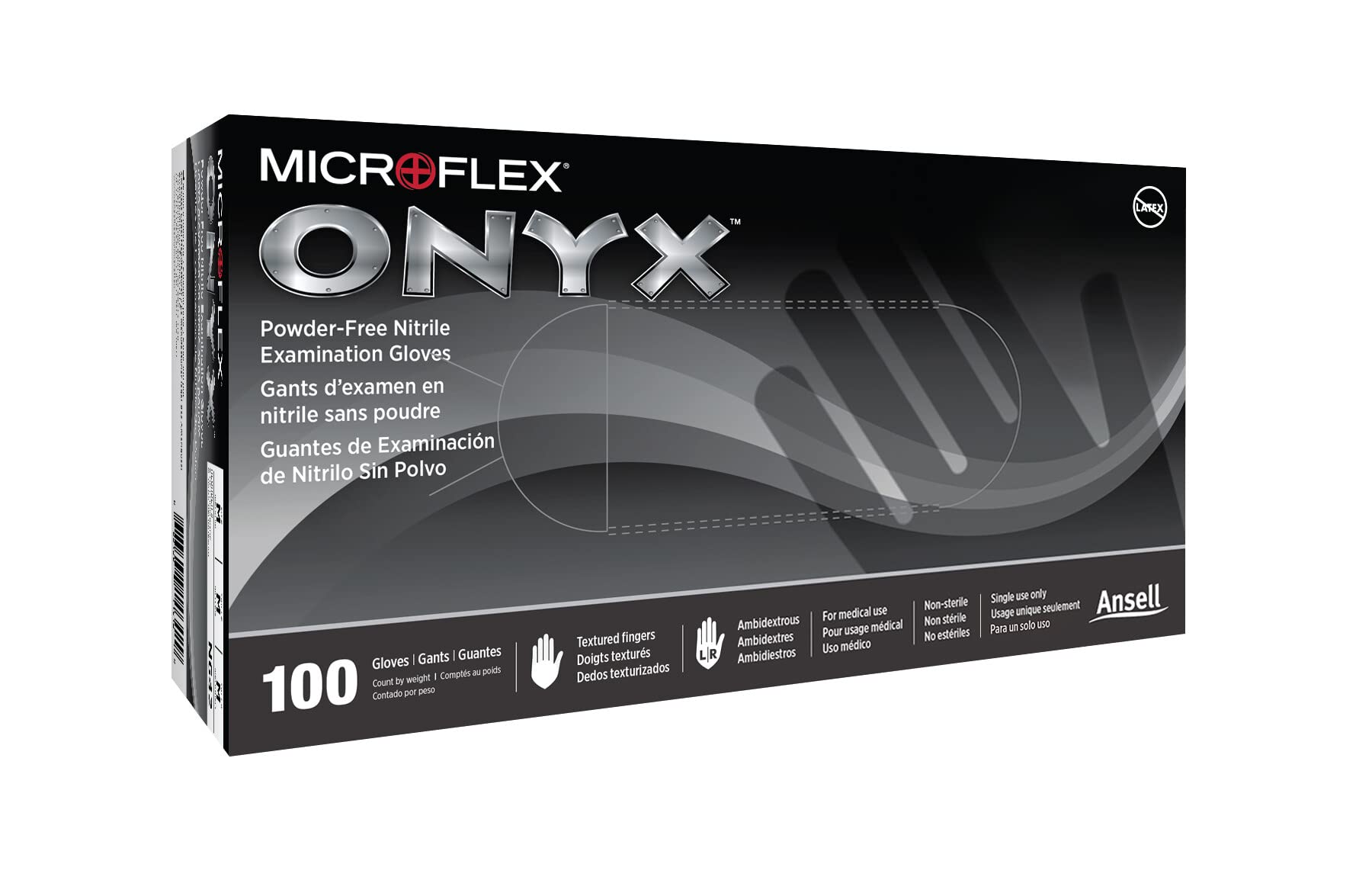 Ansell Microflex Onyx N64 Disposable Nitrile Exam Gloves for Automotive, Metal Fabrication - XL, Black (Box of 100)