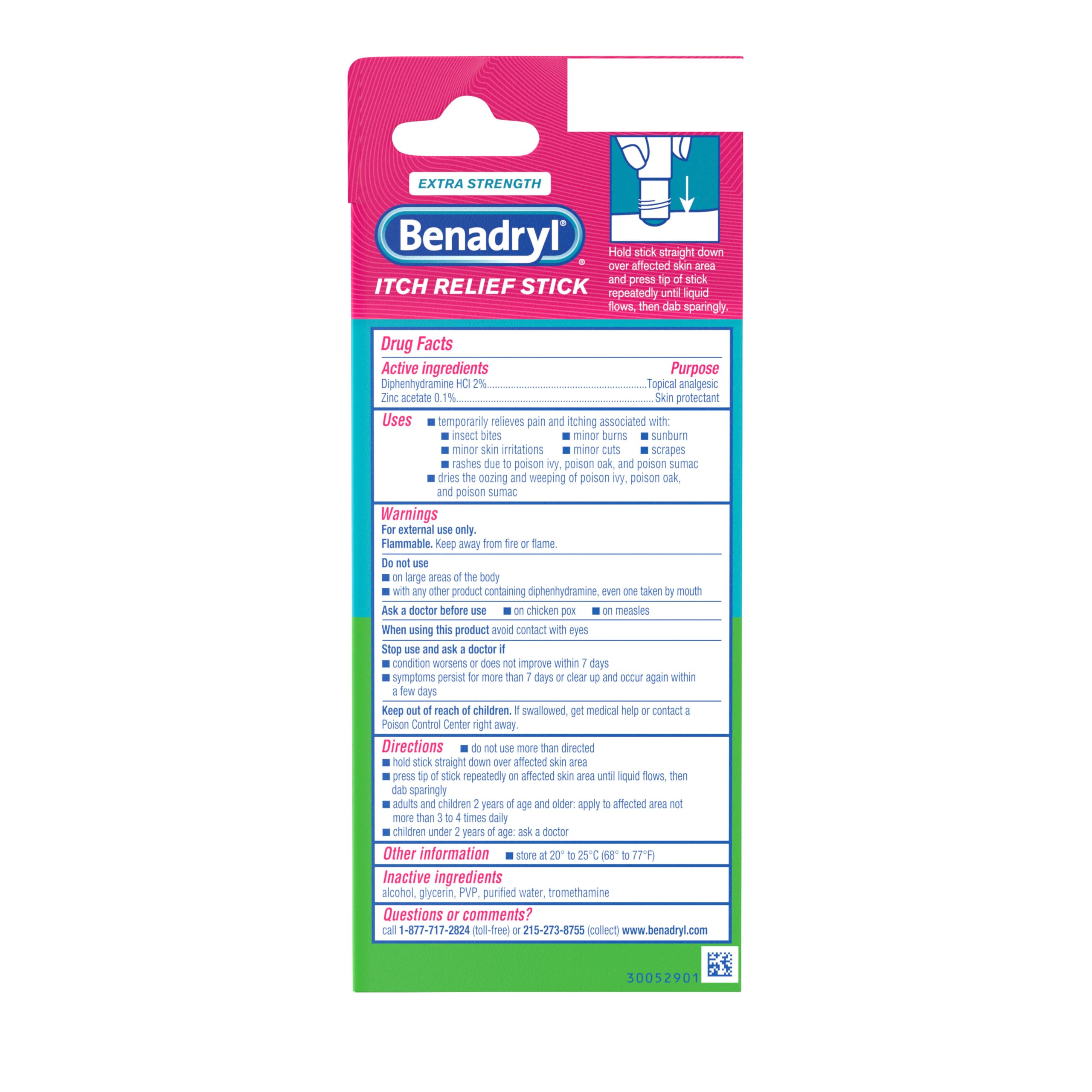 Benadryl Extra Strength Anti-Itch Relief Stick, Bug Bite Itch Relief, Diphenhydramine HCl Topical Analgesic & Zinc Acetate Skin Protectant, Great for Camping Essentials, 0.47 fl oz (Pack of 3)