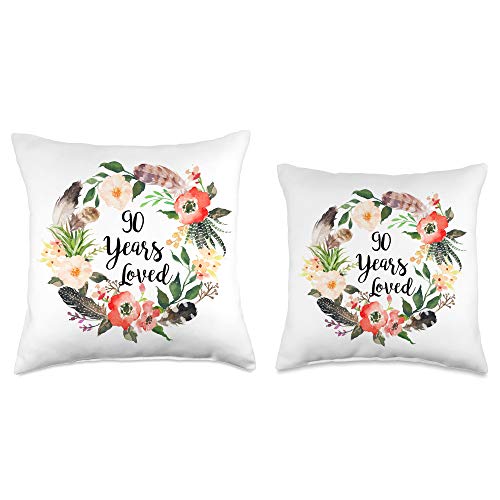 Teelaka Store 90 Years Loved, 90th Birthday Gifts for Women, Grandma Throw Pillow, 16x16, Multicolor