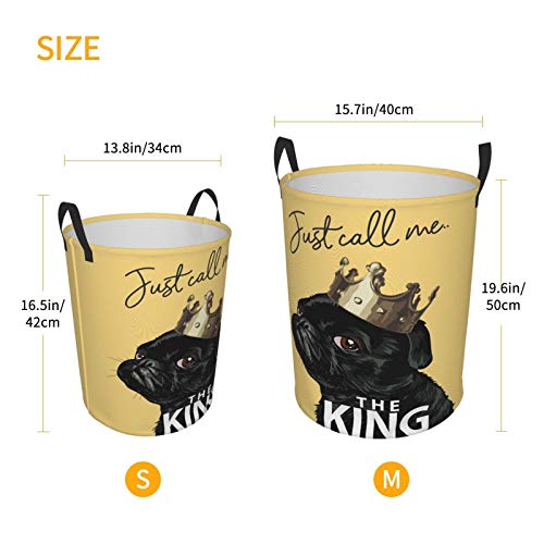Delerain Black Pug Laundry Basket, Waterproof Laundry Hamper with Handles, Collapsible Toy Bins Dirty Clothes Round Storage Basket for Home Bathroom Office Nursery, 19.6X15.7(M)