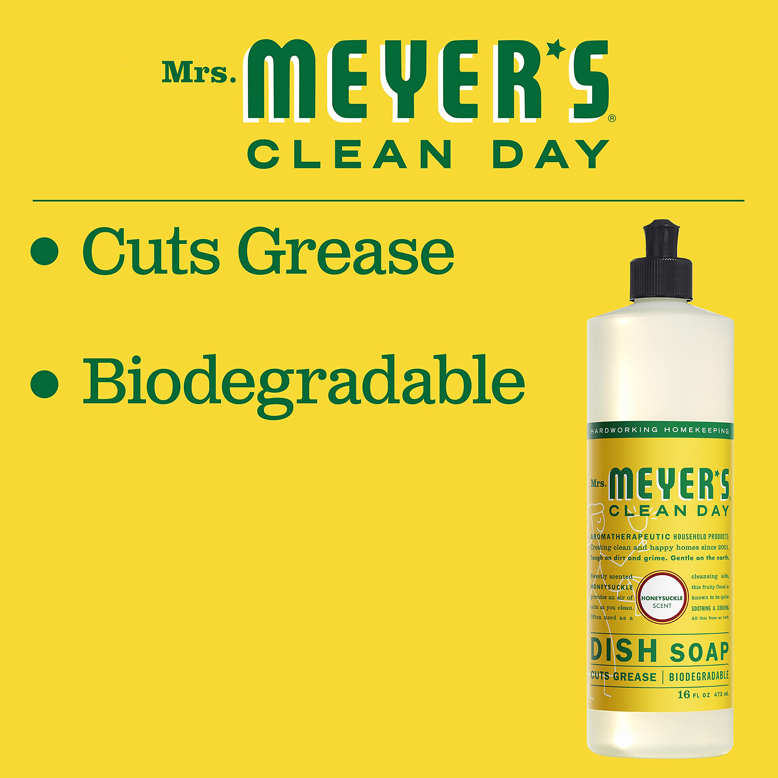 Mrs. Meyers Clean Day Liquid Dishwashing Soap, Honeysuckle, 16 oz 1 pack