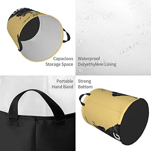 Delerain Black Pug Laundry Basket, Waterproof Laundry Hamper with Handles, Collapsible Toy Bins Dirty Clothes Round Storage Basket for Home Bathroom Office Nursery, 19.6X15.7(M)
