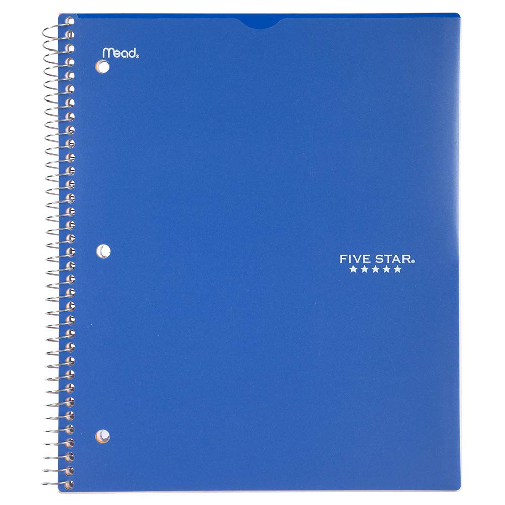 Five Star Spiral Notebook, 1 Subject, College Ruled Paper, 100 Sheets, 11" x 8-1/2" Sheet Size, Customizable Cover, Color Selected For You, 1 Count (08230)