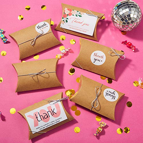 Second Angel 50 Kraft Paper Pillow Boxes With 50 Silver Elastic Tie for Wedding Party Favors, Jewelry, Candy, Soap & Present, Gift Card Holder, Small Gift Boxes, Recycled homemade Packaging