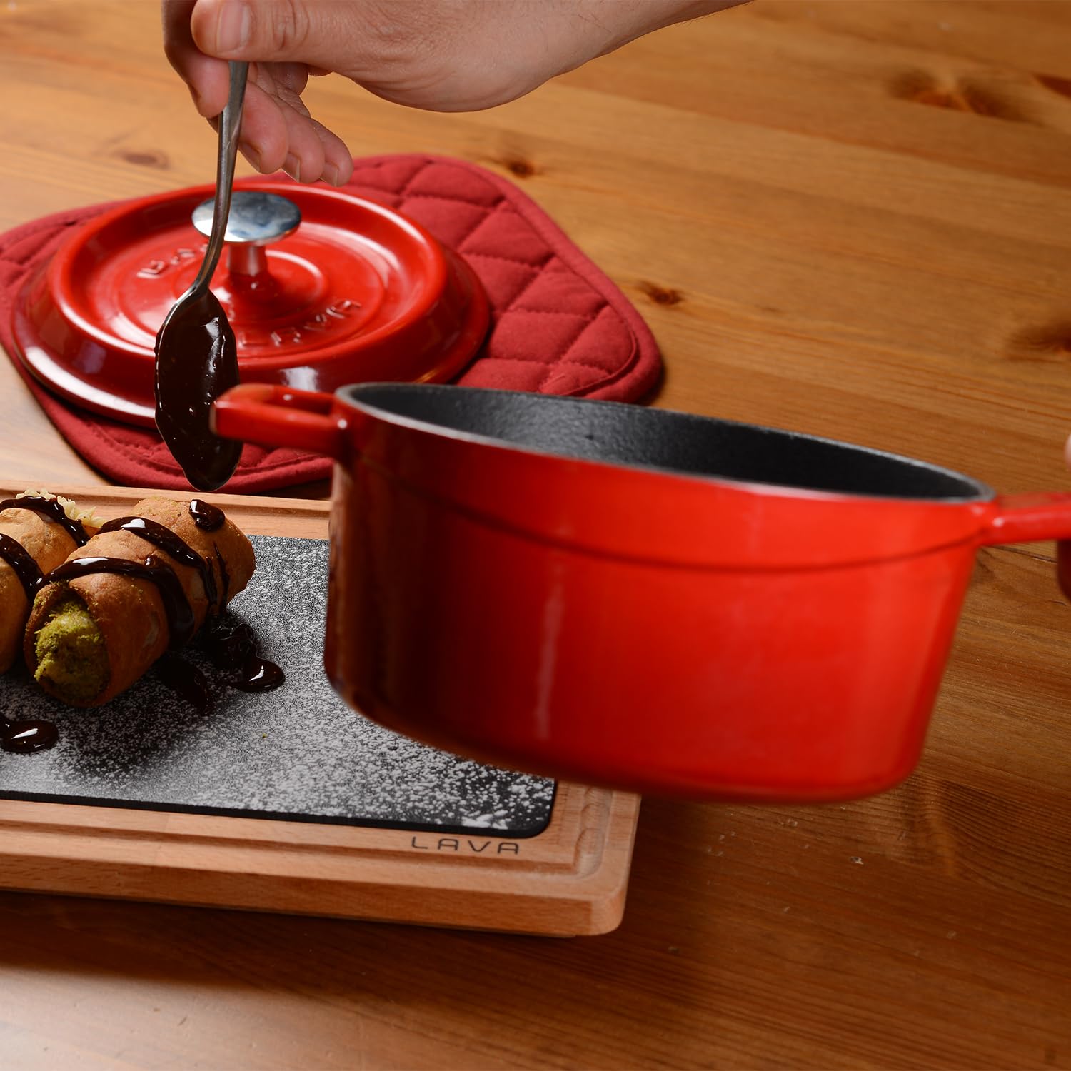 Lava Signature Enameled Cast-Iron 1 Quart Sauce Pan with Iron Handle, Cobalt Blue