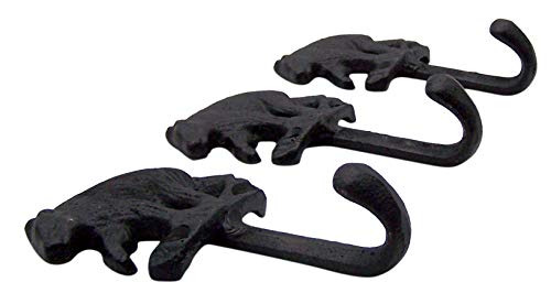 Rustic Black Bear Cast Iron Wall Hooks, Set of 3, 5 Inches