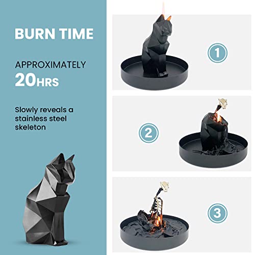 Wick Works Loki Cat Skeleton Candle | Reveal Polished Steel Frame | 7” H | Longest Burn Time! | Beautiful Gift Box | Home or Office Decor| Unique Gifts for Cat, Animal, Art Lovers (White, Unscented)