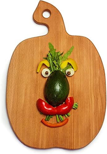 10x15β Fruit Apple Shaped Cutting Board Hardwood Platter Chopping with Handles - Solid Wood Beechwood Cutting Board Apple Shaped Cheese Serving Platter Hang Cut Wooden Charcuterie Bread Boards Large