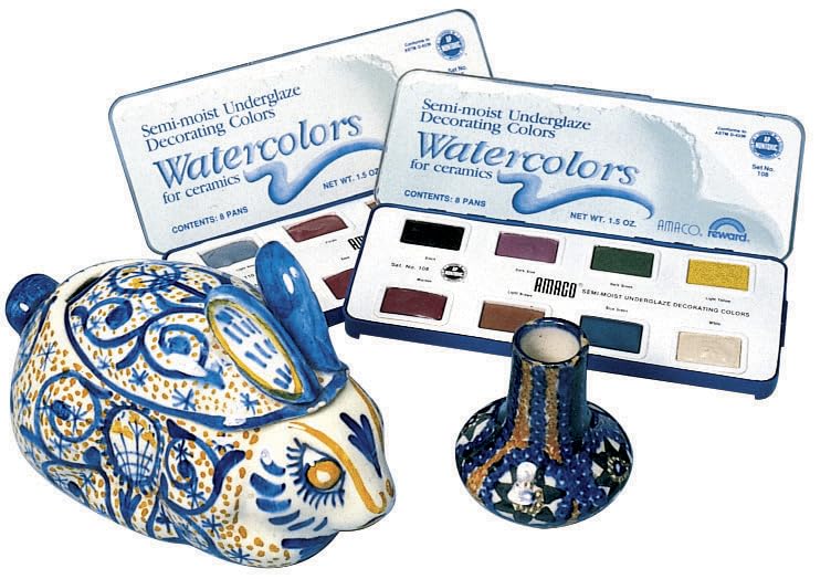 AMACO Non-Toxic Semi-Moist Underglaze Set - A in Pan, 1.5 oz, Assorted Color, Set of 8