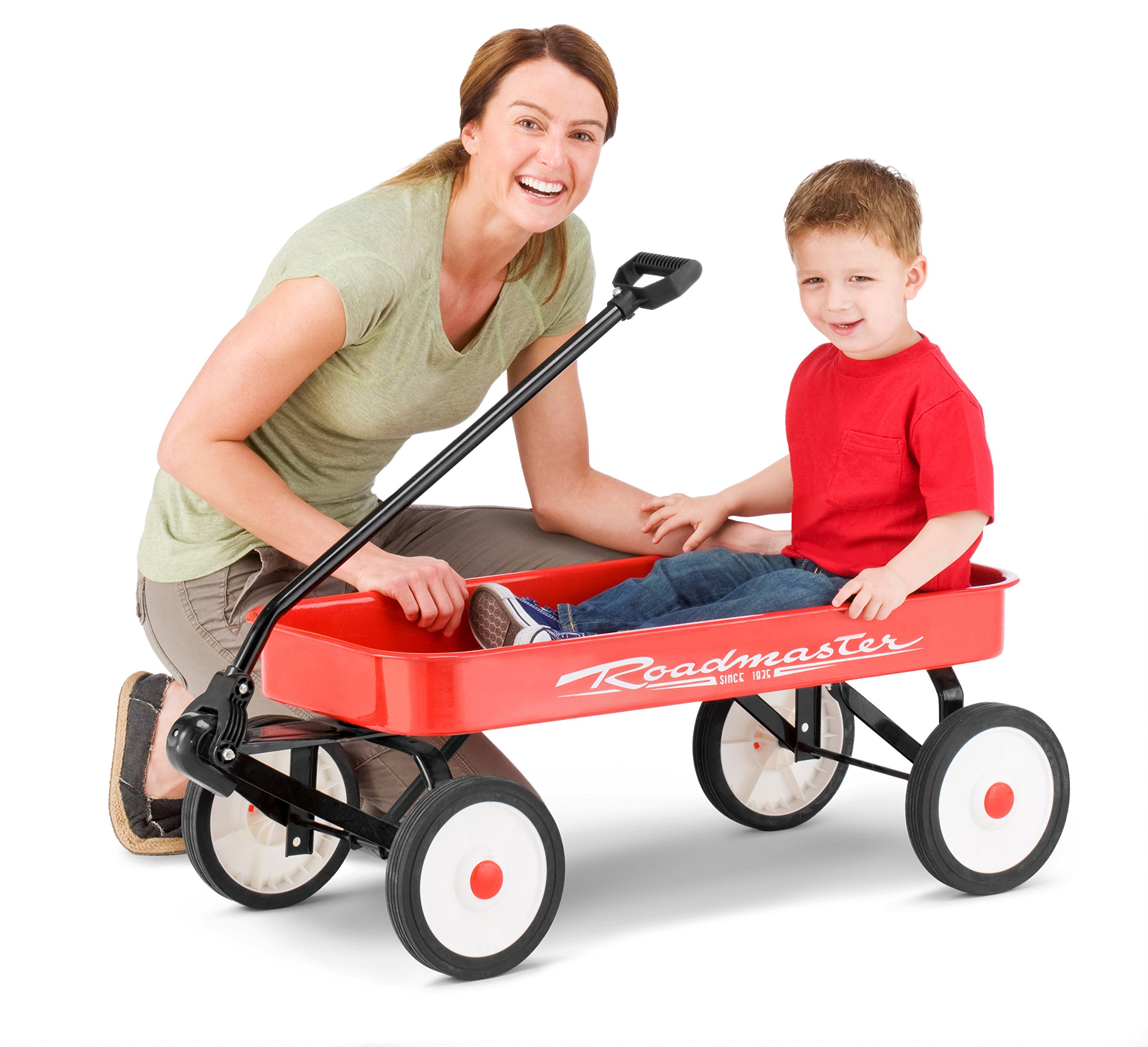 Roadmaster Kids and Toddler Classic 34-Inch Steel Pull Wagon, 8-inch Wheels, Red/Black