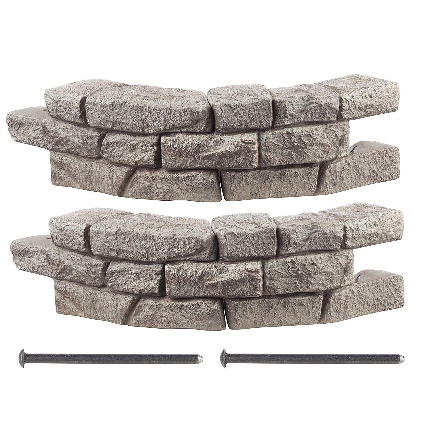 RTS Home Accents Rock Lock Interlocking Landscape Edging and Border System, Curved Section With Spikes, 2.5 Feet Long (Pack of 2)