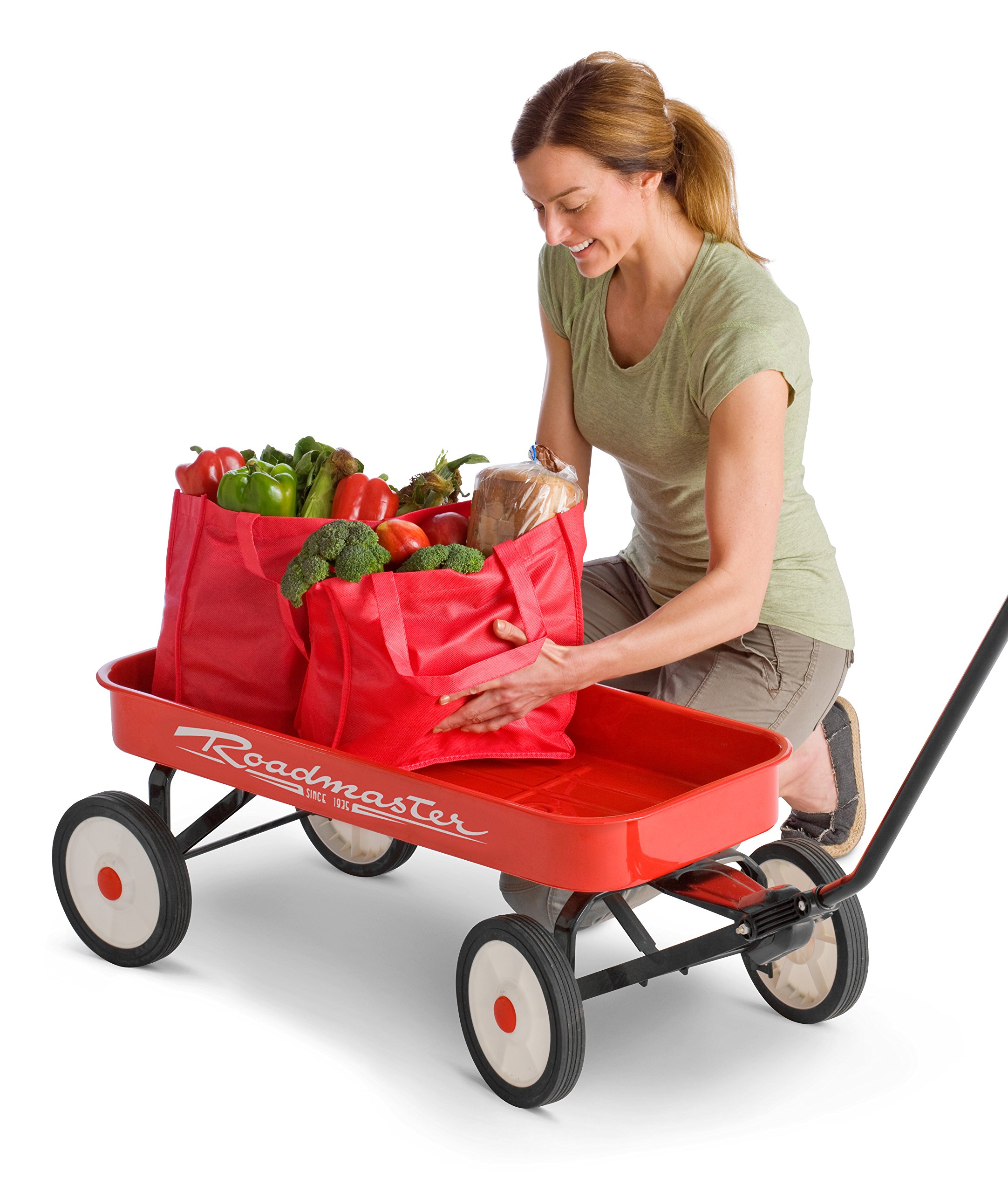 Roadmaster Kids and Toddler Classic 34-Inch Steel Pull Wagon, 8-inch Wheels, Red/Black