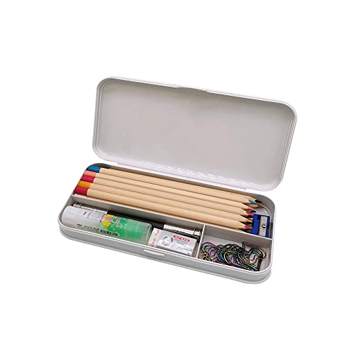 Funny live Durable Plastic Pencil Box,Small Items Organizer Box with 3 Compartments Plastic Mini Stationery Case Light Color Pencil Case for Pens Pencils School Supplies (Light Gray)