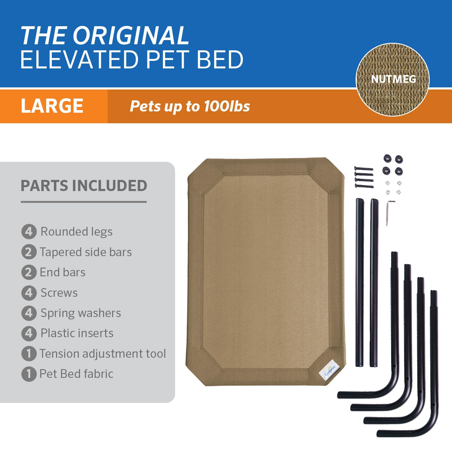 Coolaroo The Original Cooling Elevated Dog Bed, Indoor and Outdoor, Large, Nutmeg