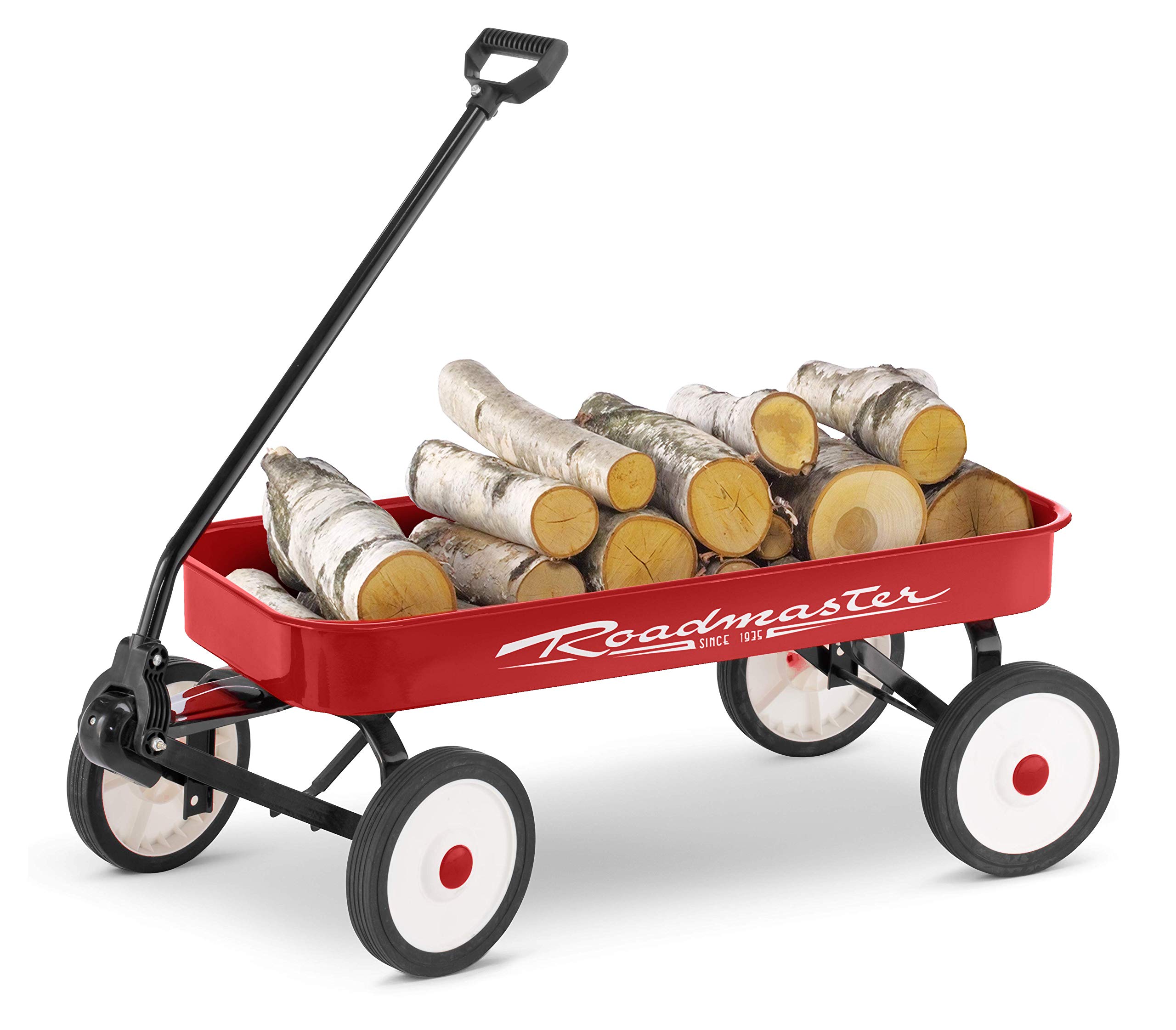Roadmaster Kids and Toddler Classic 34-Inch Steel Pull Wagon, 8-inch Wheels, Red/Black