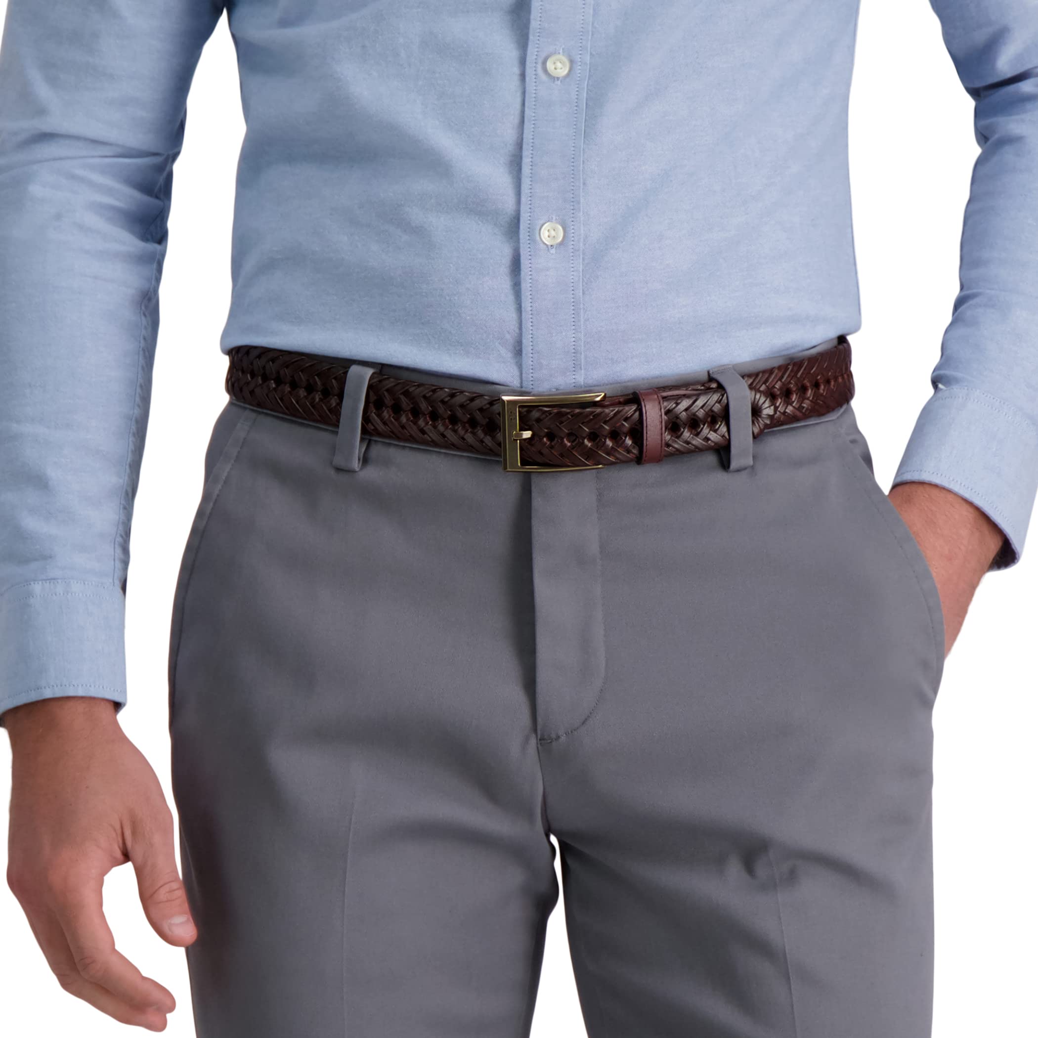 Dockers Men's Leather Braided Casual and Dress Belt,tan Glazed,38