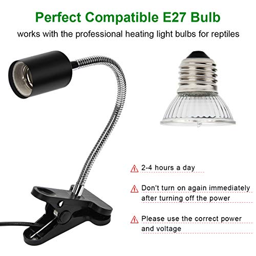 AngleKai Reptile Heat Lamp, 50W Adjustable Turtle Heating Light for Lizard Reptile Included 2 UVA UVB Bulb Baking Lamp (E27, 110V) (Black)