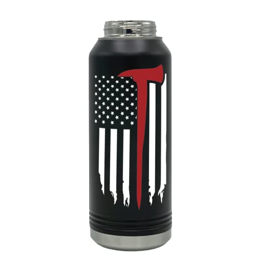 Firefighter Gift for Men 32 oz Water Bottle Distressed Thin Red Line Flag Axe for Fireman Stainless Steel Fire Department Sport Bottle