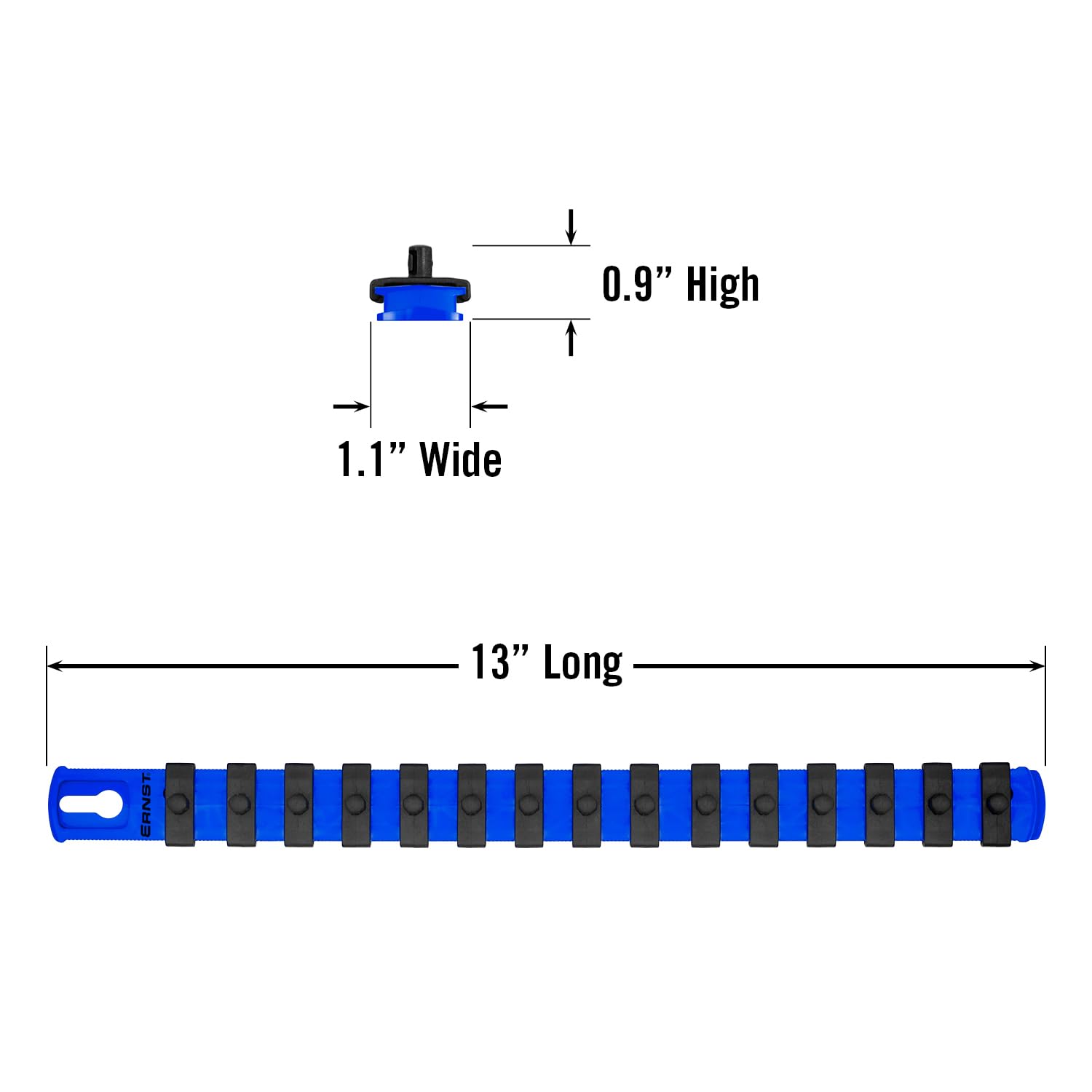 ERNST 13-Inch Socket Rail Organizer with 15 1/4-Inch Twist Lock Clips, Blue (8417-Blue-1/4)