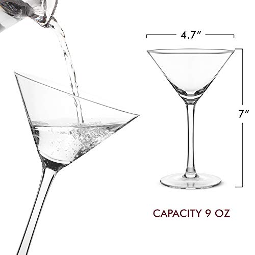 ELIXIR GLASSWARE Martini Glasses Set of 4 - Hand Blown Crystal Martini Glasses with Stem - Elegant Cocktail Glasses for Bar, Martini, Cosmopolitan, Manhattan, Gimlet, Pisco Sour 9oz, Clear…