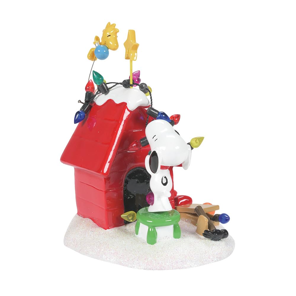 Department 56 Peanuts Decoration, Snoopy’s Dog House, Woodstock, Christmas Lights, 8", Red