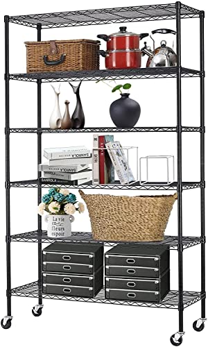 Commercial Wire Shelving Unit Metal Shelf Casters Adjustable Layer Rack Strong Steel for Restaurant Garage Pantry Kitchen Garage (48Ă18Ă72, Black)