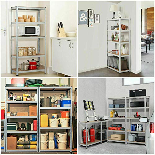 Yuhai 5 Tier Heavy Duty Metal Steel Shelving Storage Unit with MDF Boards for Shelf Organizer Rack with Adjustable Feet for Bathroom Kitchen Garage Office Home (180 x90 x40 cm)