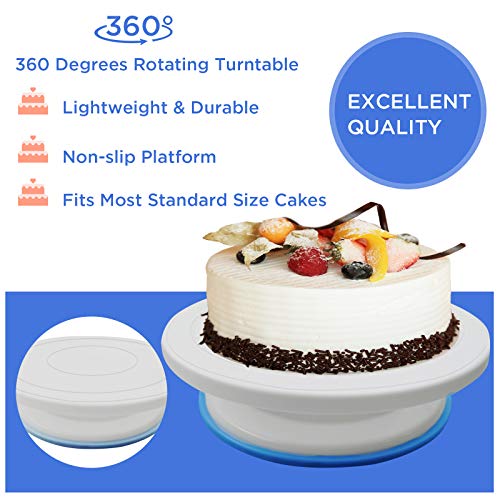 11 Inch Non Slip Cake Turntable for Decorating,Rotating Cake Stand with 2 Icing Spatula,Cake Decorating Tools Supplies with 3 Icing Smoother 1 Cake Leveler,Cake Spinner for Decorating