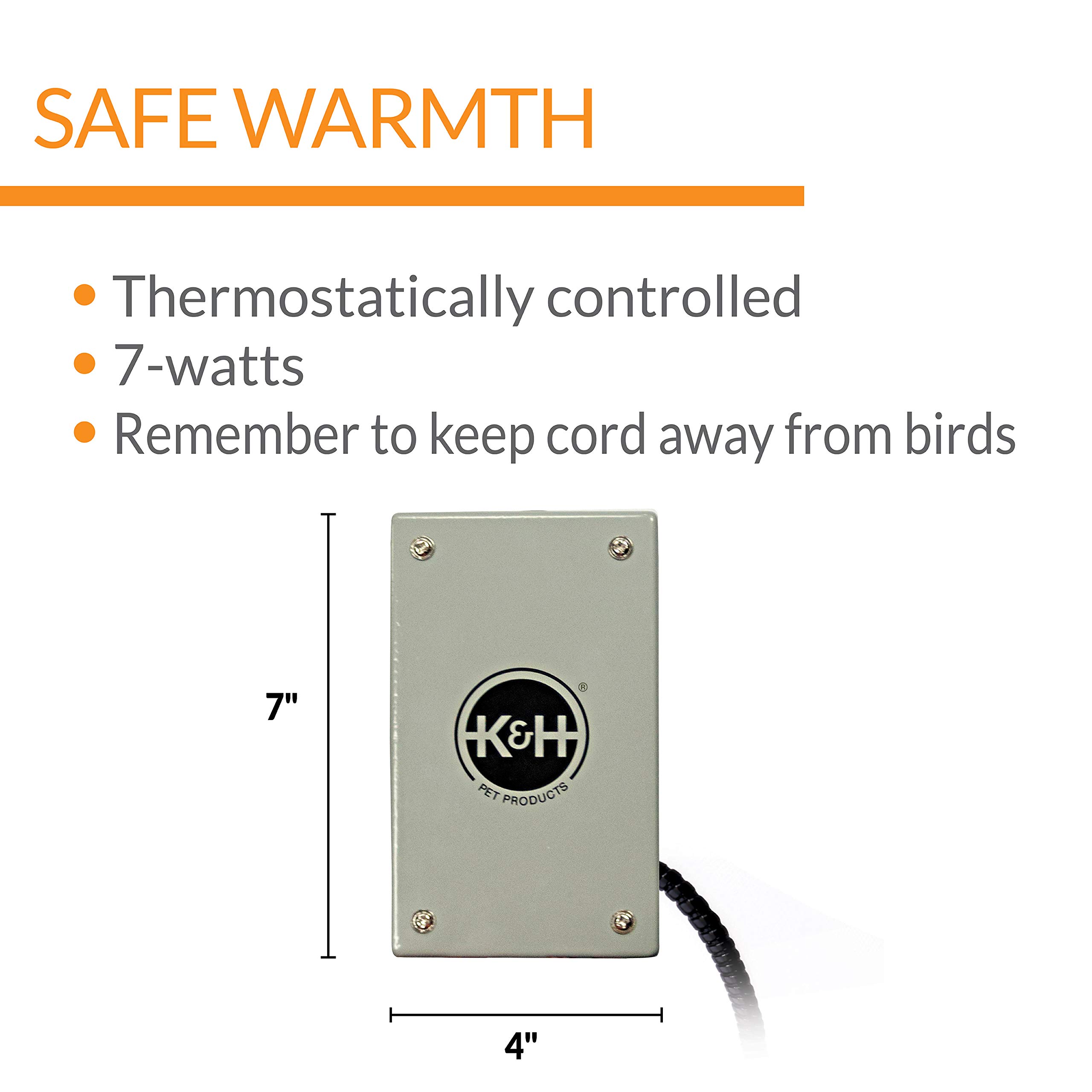K&H Pet Products Snuggle-Up Bird Cage Heater, Bird Cage Accessory, Exotic Bird Warming Panel for Medium/Large Exotic Birds Like Parrot, Cockatoo, Macaw, African Gray - Large 7 X 4in Gray 12V